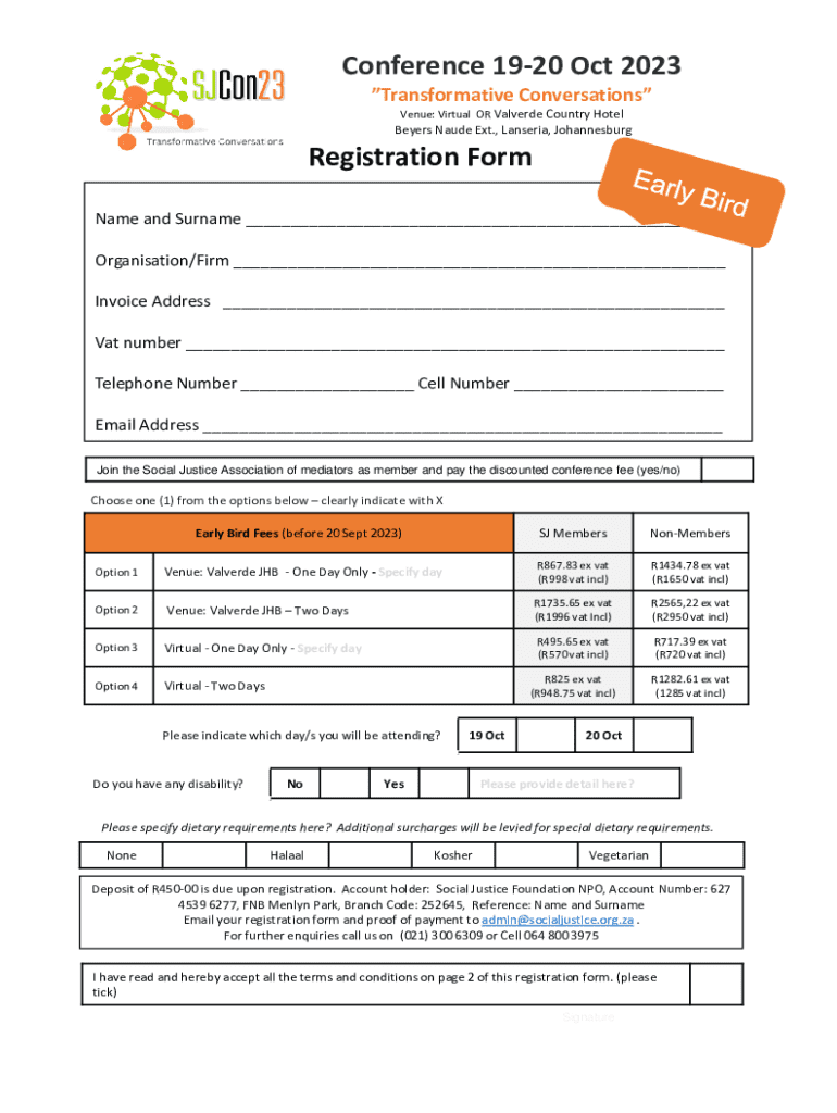 Fillable Online Conference 19-20 Oct 2023 Registration Form Fax Email Print - pdfFiller