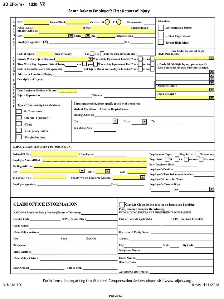 Fillable Online South Dakota Workers Compensation Claim Forms & ... Fax ...