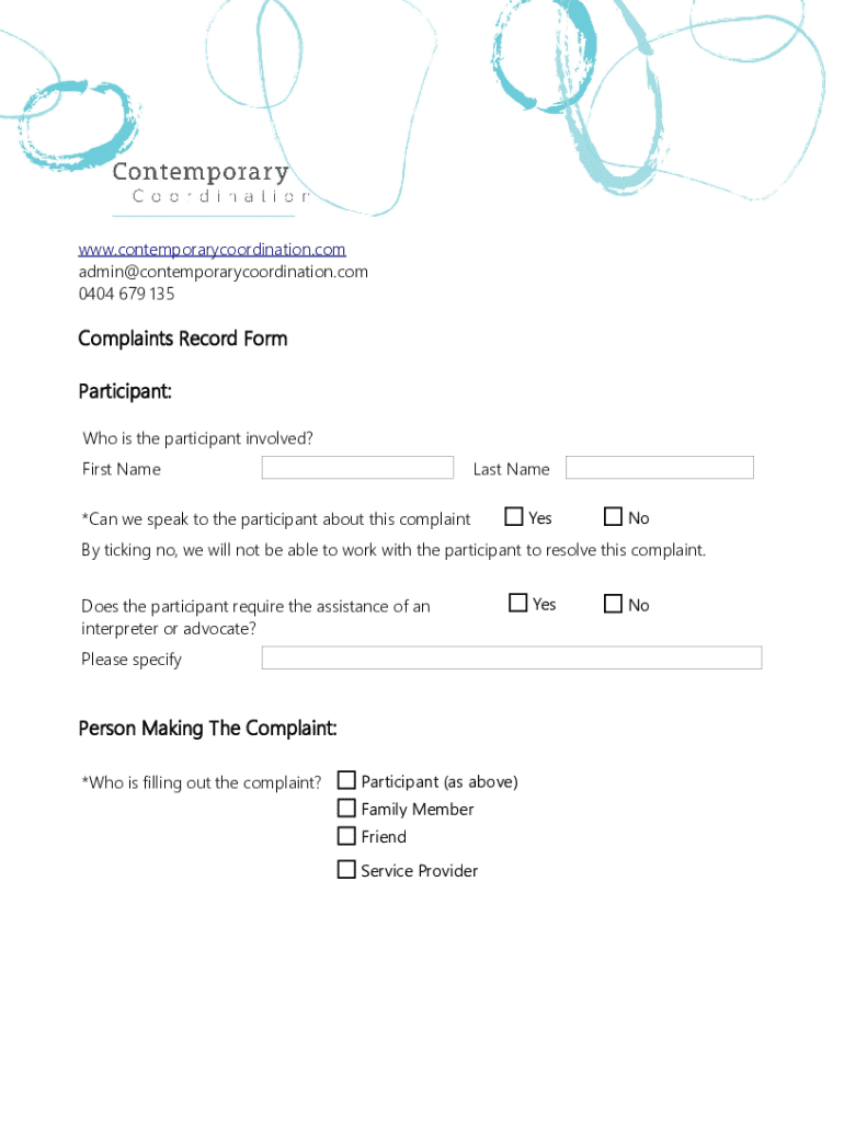 Fillable Online Complaints Record Form Fax Email Print - pdfFiller