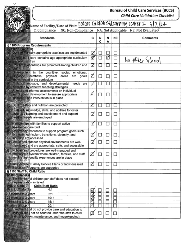 Fillable Online Child Care Validation Checklist Fax Email Print - pdfFiller