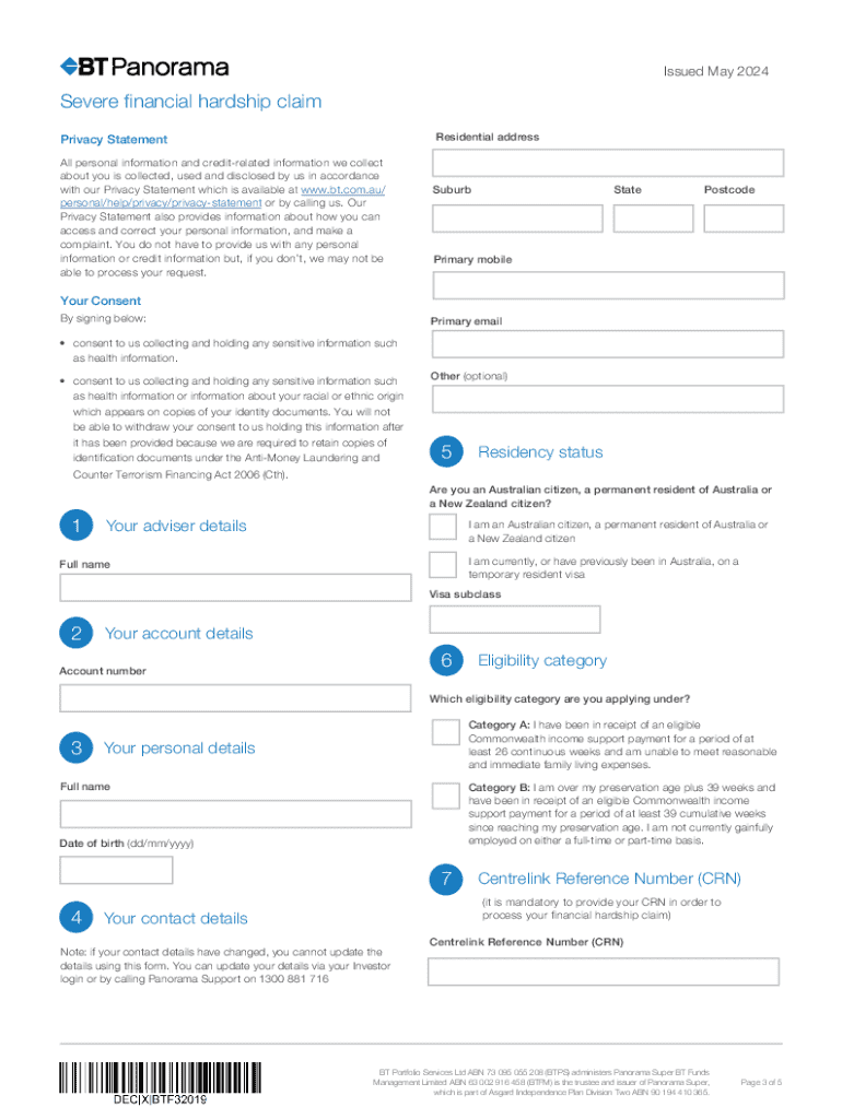 Fillable Online Severe financial hardship claim Fax Email Print - pdfFiller