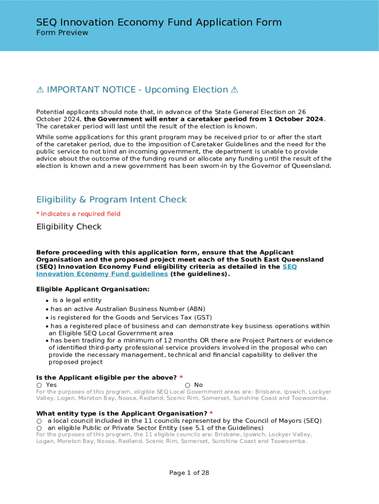 Fillable Online SEQ Innovation Economy Fund Application Form Fax Email ...