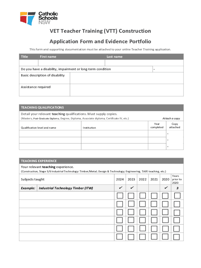 Fillable Online VET Teacher Training (VTT) Construction Application Form ... Fax Email Print ...