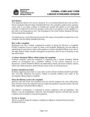 Fillable Online Labour Standards Division - Formal Complaint Fax Email ...