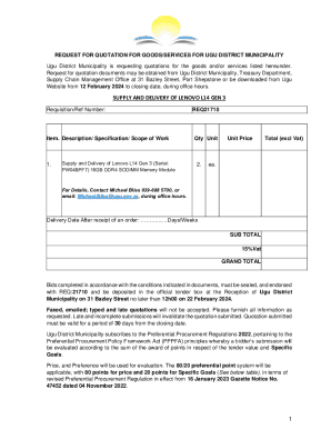 Fillable Online Request for Quotation for Goods/services for Ugu ...