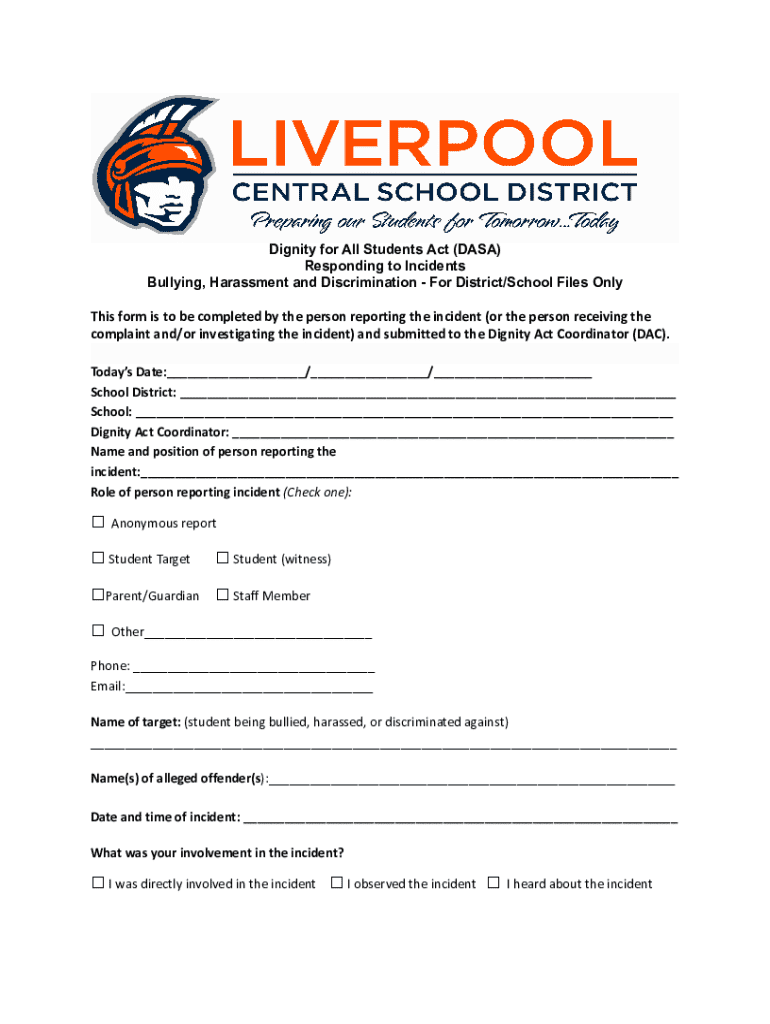 Fillable Online Dignity for All Students Act (DASA) - p12.nysed.gov Fax ...