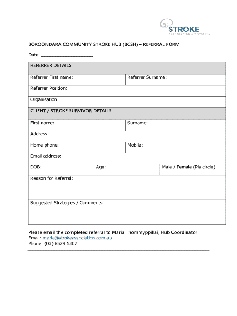 Fillable Online Boroondara Community Stroke Hub Referral Form Fax Email Print - pdfFiller