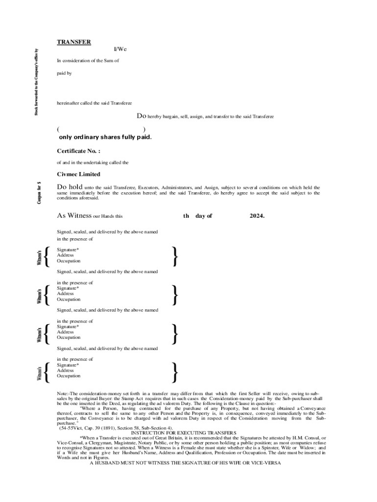 Fillable Online Share Transfer Deed Sample Clauses Fax Email Print ...