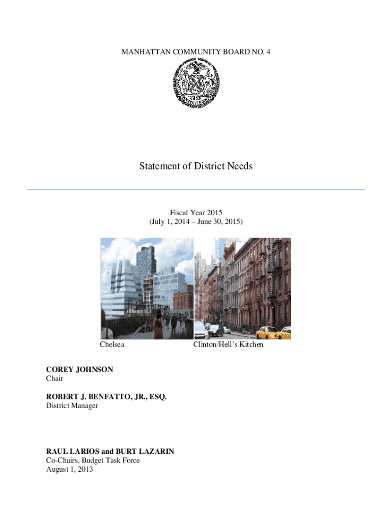 Fillable Online Fiscal Year 2015 District Needs for Manhattan Community ...