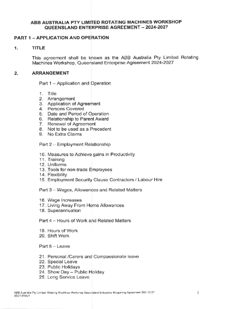 Fillable Online This agreement shall be known as the ABB Australia Pty ...