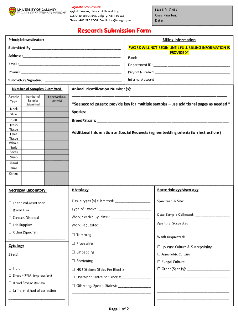 Fillable Online Veterinary Research Submission Form Fax Email Print ...