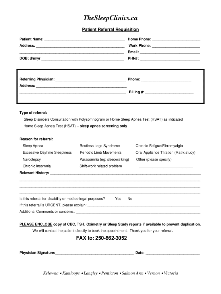 Fillable Online Sleep Disorders Patient Referral Fax Email Print ...