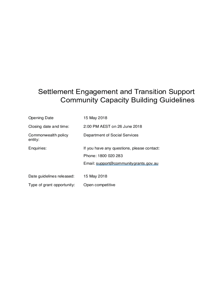 Fillable Online Settlement Engagement and Transition Support: Community ...
