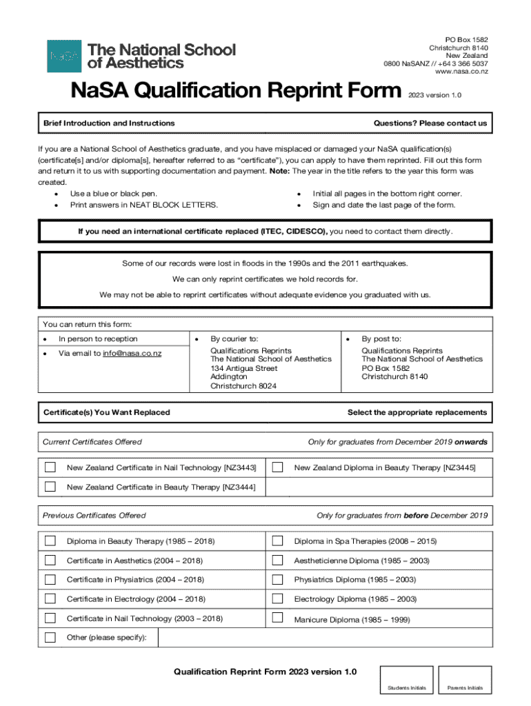 Fillable Online NaSA Qualification Reprint Form 2023 version 1.0; The ...