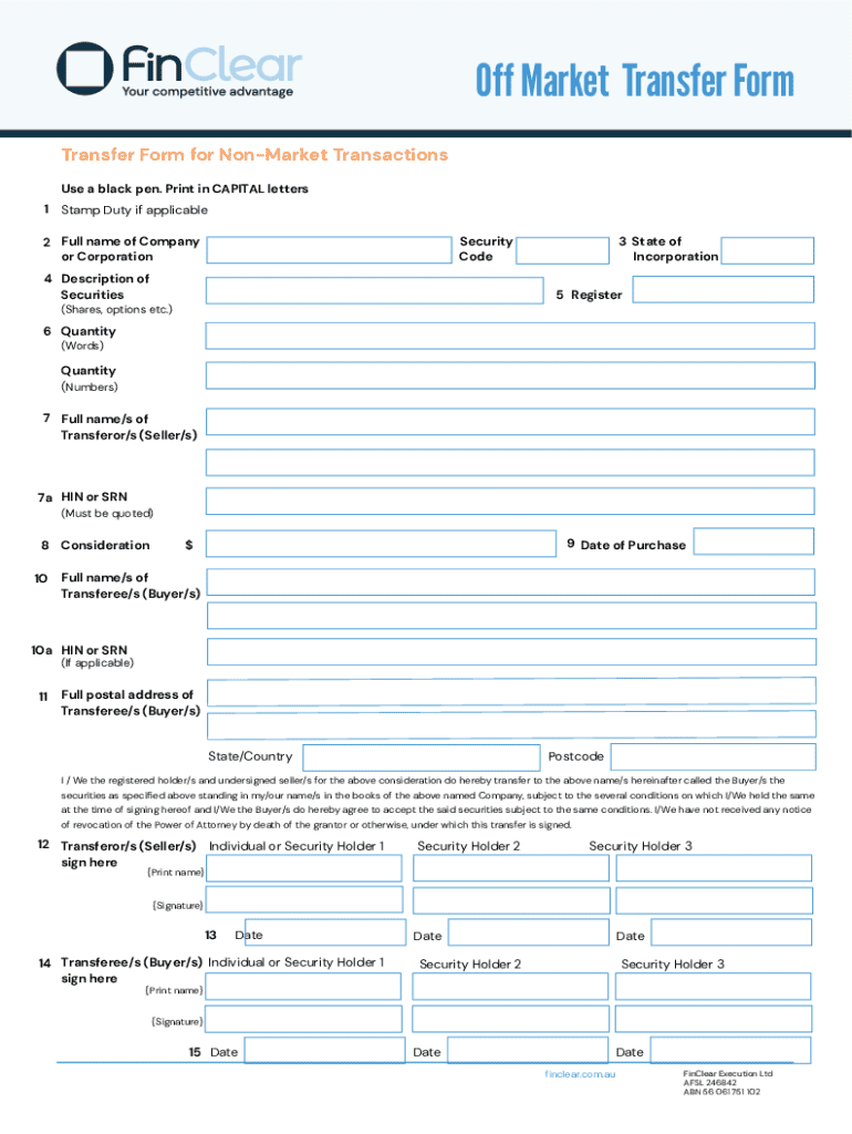 Fillable Online TRANSFER FORM FOR NON-MARKET TRANSACTIONS .. ... Fax Email Print - pdfFiller