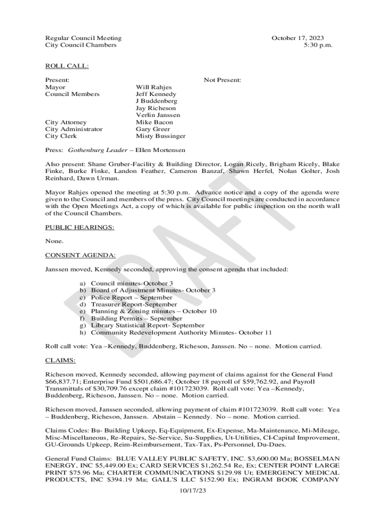 Fillable Online Also present: Shane Gruber-Facility & Building Director ...