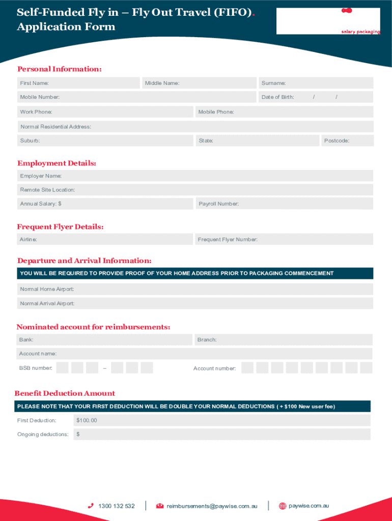 Fillable Online Self-Funded Fly inFly Out Travel (FIFO). Application ...