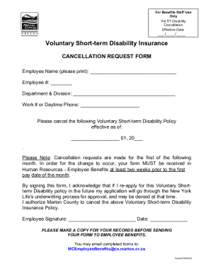 Fillable Online Voluntary Short-term Disability Cancellation Request Fax Email Print - pdfFiller