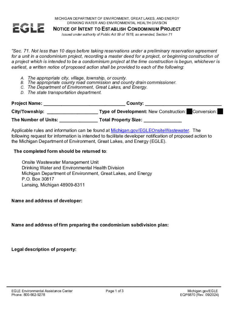 Fillable Online Notice of Intent to Establish Condominium Project ...