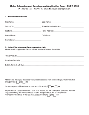Fillable Online Union Education and Development Application Form | Cupe ...