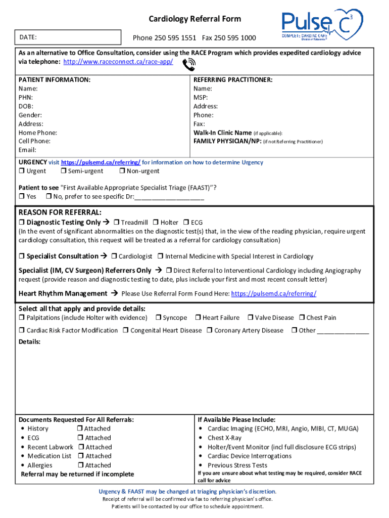 Fillable Online Pulse Referral Form erral Form erral Form Fax Email ...