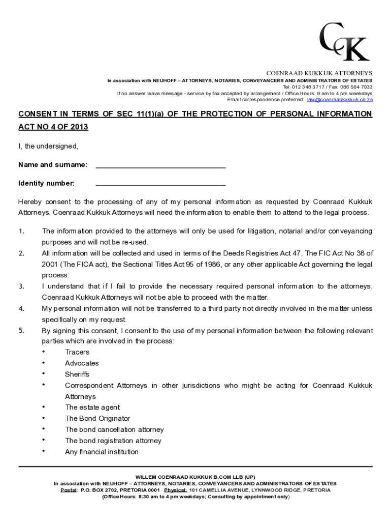 Fillable Online Consent in Terms of Sec 11(1)(a) of the Protection of ...