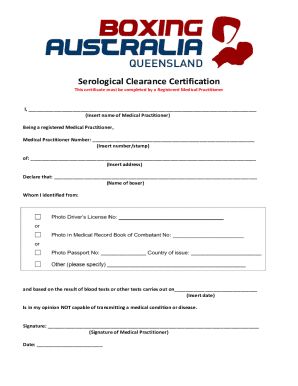 Fillable Online Serological Clearance Certification Form Fax Email ...