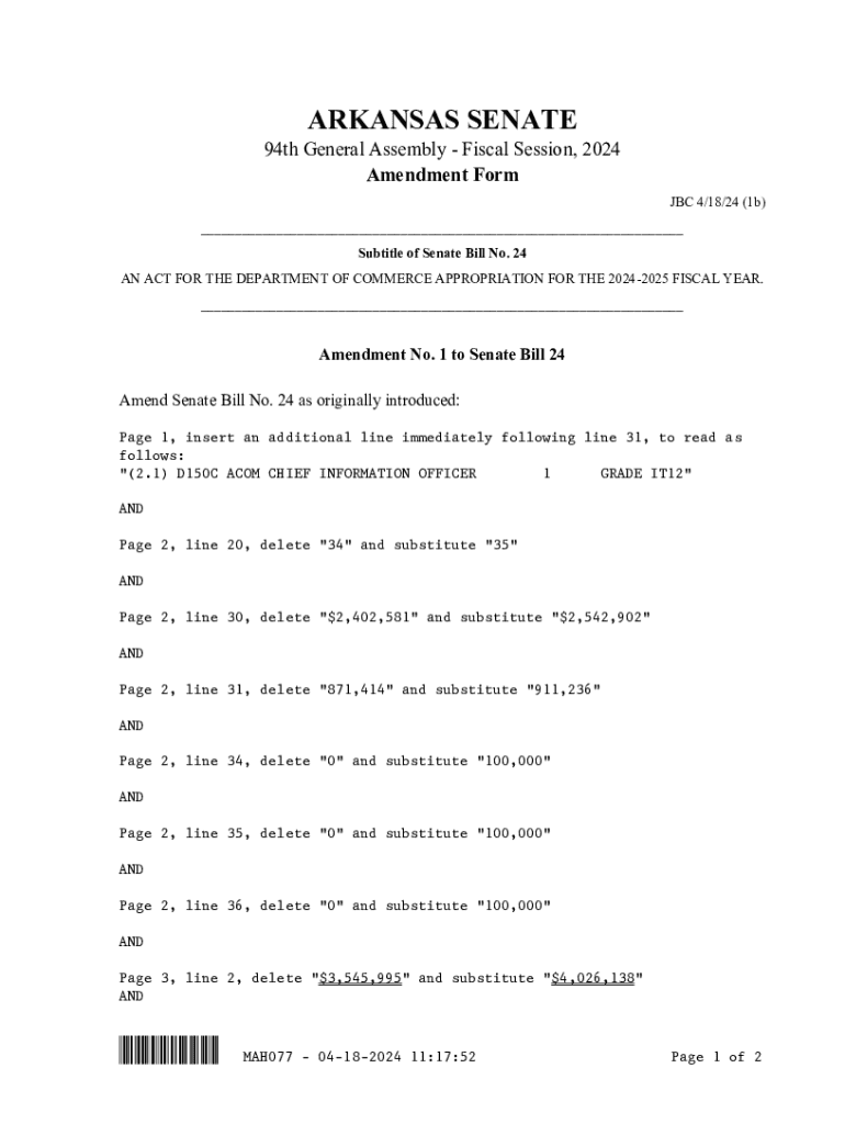 Fillable Online Amendment No. 1 to Senate Bill 24 Fax Email Print - pdfFiller