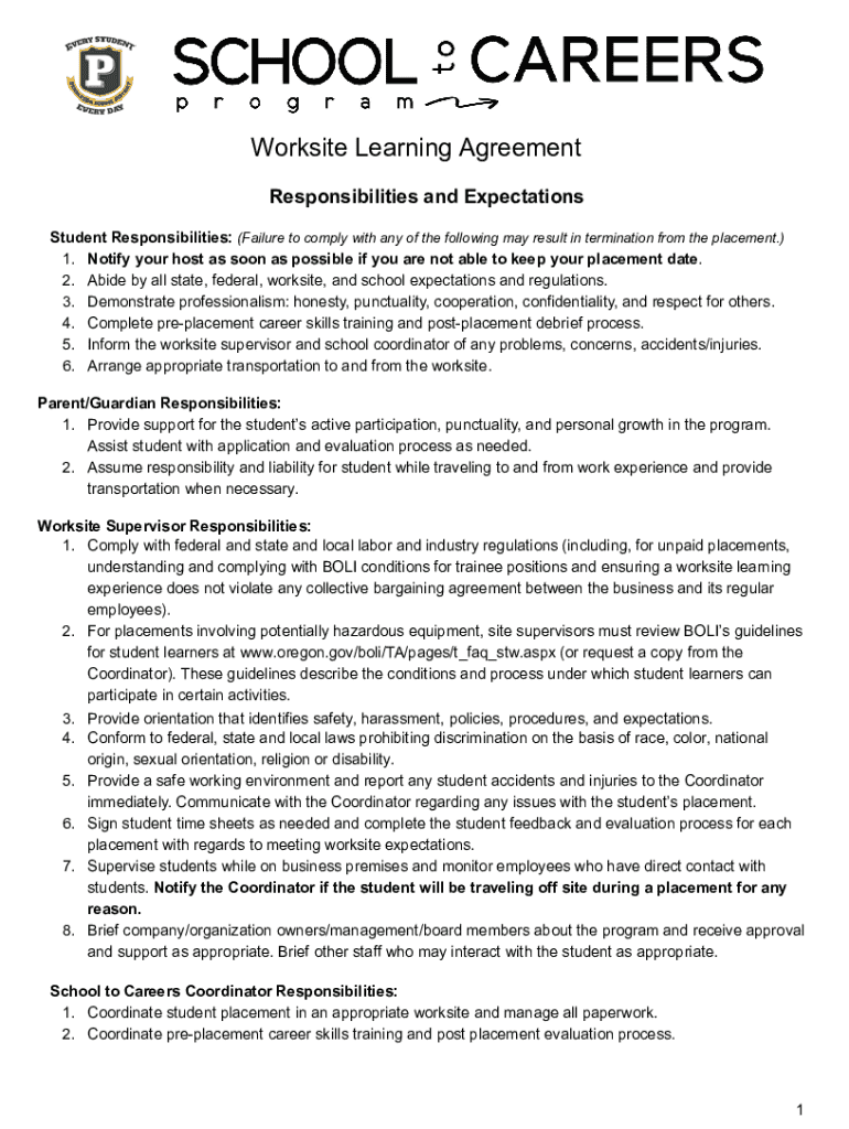 Fillable Online Worksite Learning Agreement Fax Email Print - pdfFiller