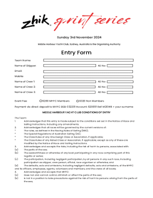 Fillable Online Middle Harbour Yacht Club Regatta Entry Fax Email Print - pdfFiller