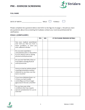 Fillable Online Pre-exercise Screening Questionnaire Fax Email Print ...