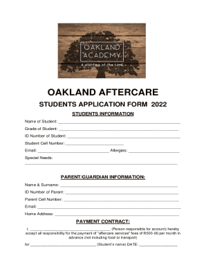Fillable Online Oakland Aftercare Students Application Form 2022 Fax ...