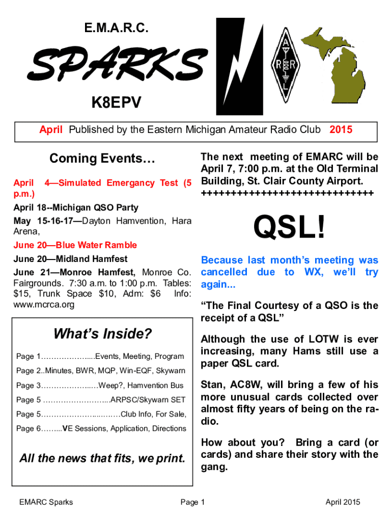 Fillable Online Emarc Sparks - April 2015 Fax Email Print - pdfFiller