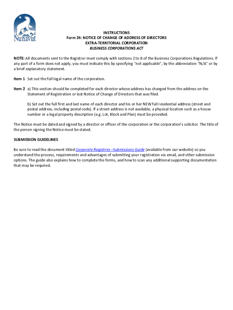 Fillable Online Notice of Change of Address of Directors Fax Email ...