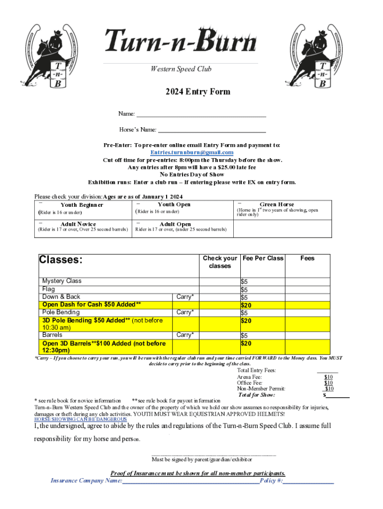 Fillable Online Western Speed Club 2024 Horse Show Entry Form Fax Email ...
