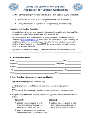 Fillable Online Lifetime Certification Application for Clgpo Fax Email Print - pdfFiller