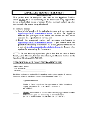 Fillable Online Appellate Transmittal Sheet Fax Email Print - pdfFiller