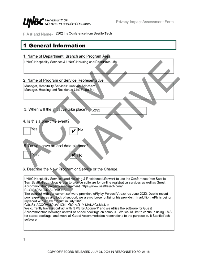 Fillable Online Privacy Impact Assessment for Iris Conference Software Implementation Fax Email ...