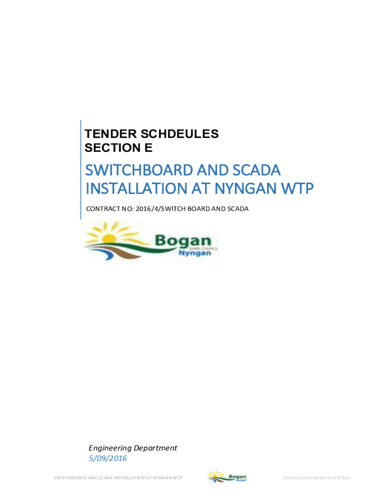 Fillable Online SWITCHBOARD AND SCADA INSTALLATION AT NYNGAN WTP ...
