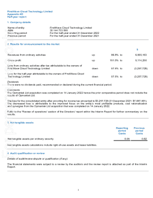 Fillable Online Appendix 4d Half-year Report for the Period Ended 31 ...