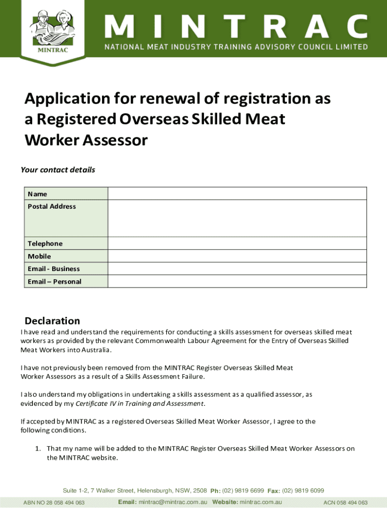 Fillable Online Renewal Application for Registered Overseas Skilled ...