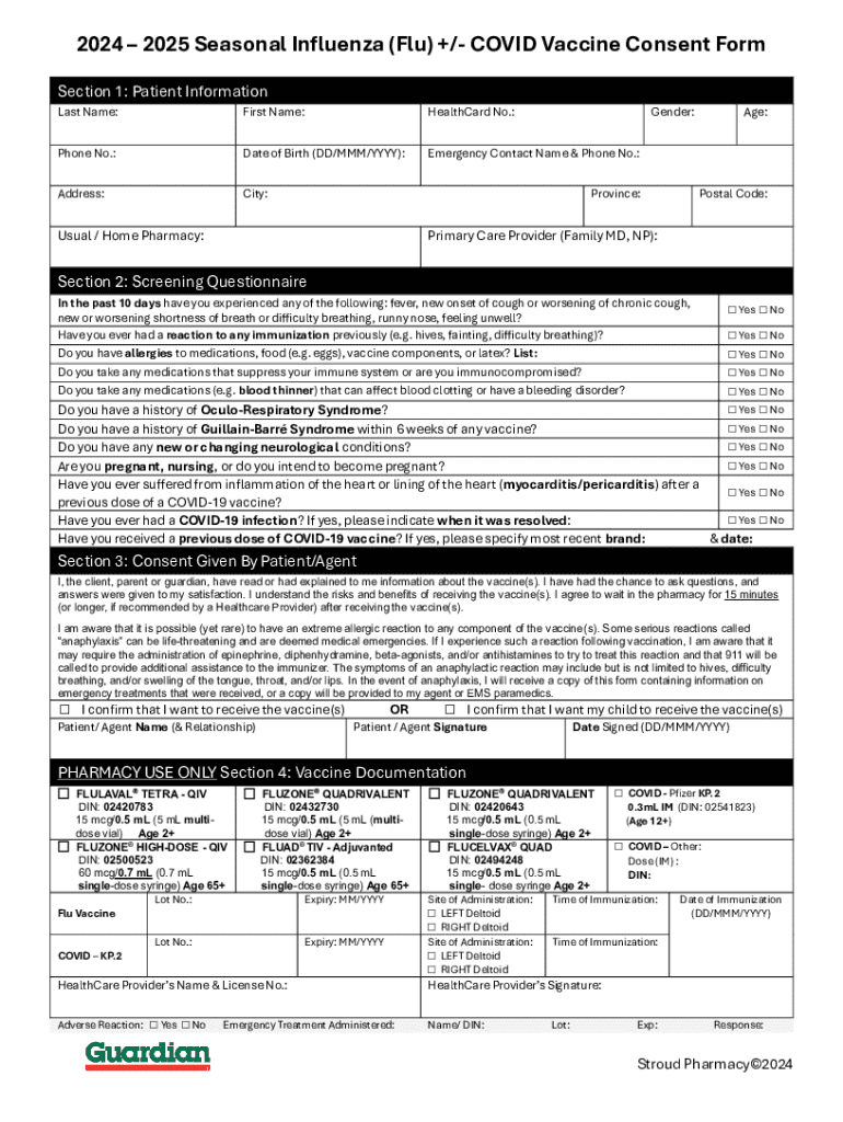 Fillable Online Seasonal Influenza and Covid Vaccine Consent Fax Email ...