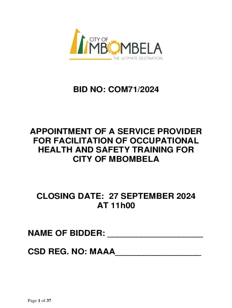 Fillable Online occupational safety training Bids, RFP & Government ...