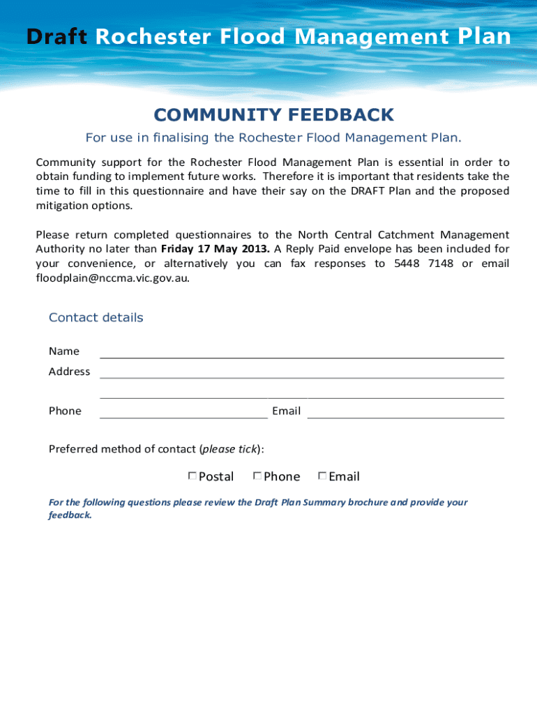 Fillable Online Draft Rochester Flood Management Plan Fax Email Print ...