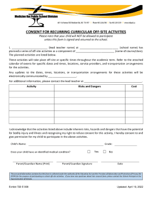 Fillable Online Consent Form for Off-site Activities Fax Email Print ...