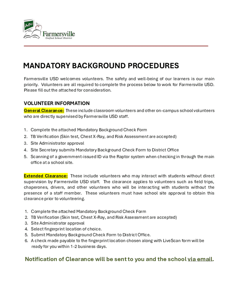 Fillable Online Farmersville Usd Volunteer Background Procedures Fax ...