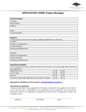 Fillable Online Application Form for Project Manager Position Fax Email ...