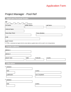 Fillable Online Project Manager - Pool Ref Application Fax Email Print ...