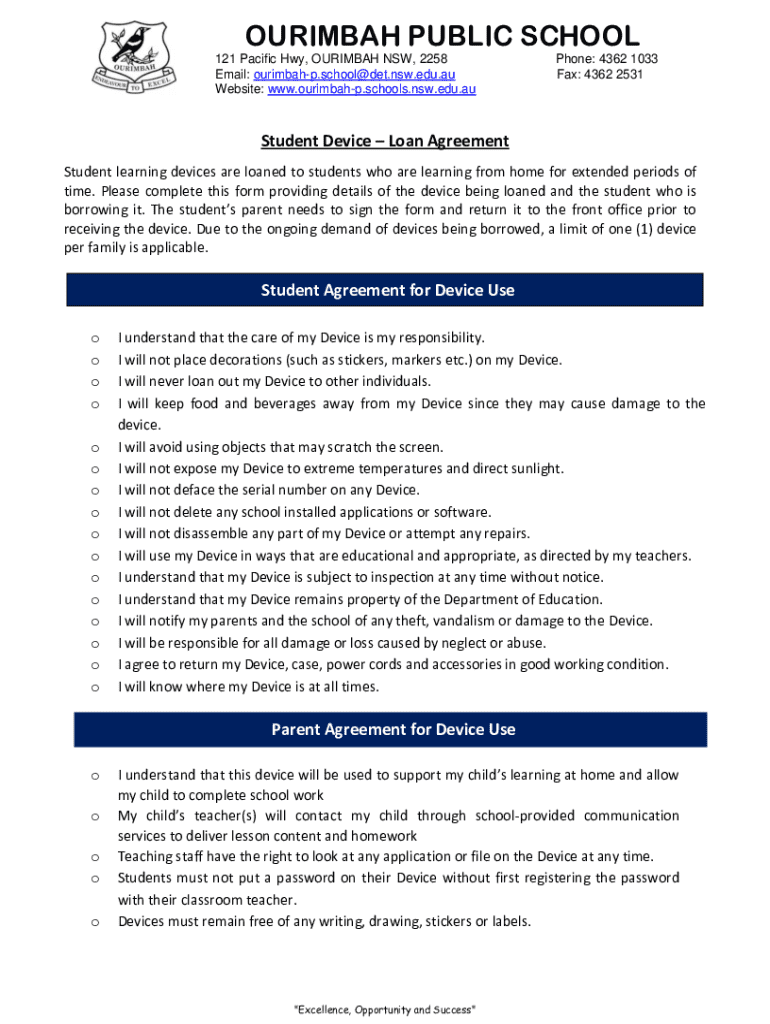 Fillable Online Student Device Loan Agreement Fax Email Print - pdfFiller