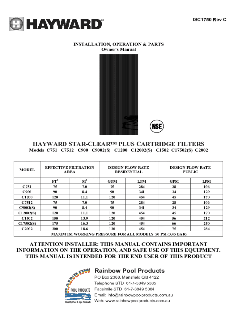 Fillable Online Installation, Operation & Parts Owner’s Manual for ...